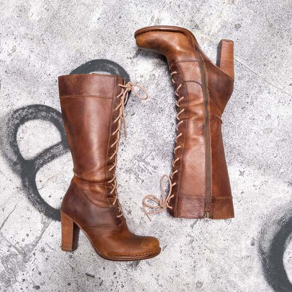 Frye | Shoes | Vintage Frye Villager Lace Boots Distressed Brown ...